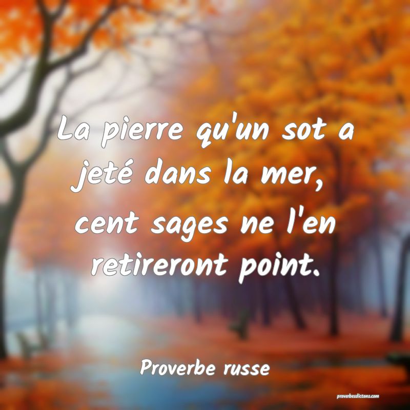 La pierre qu'un sot a jeté dans la mer, cent sage...